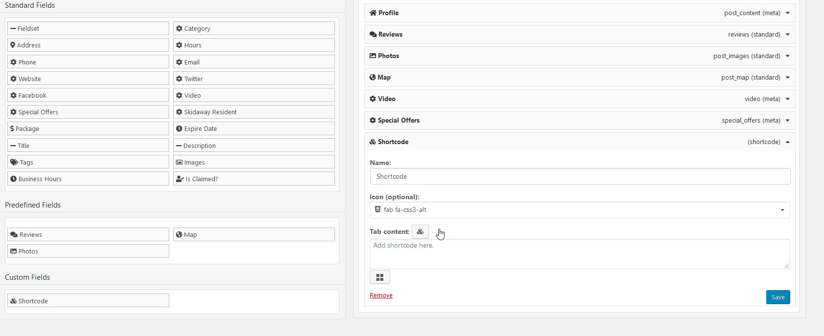 Modifying the gd_single_tabs Shortcode - GeoDirectory Support